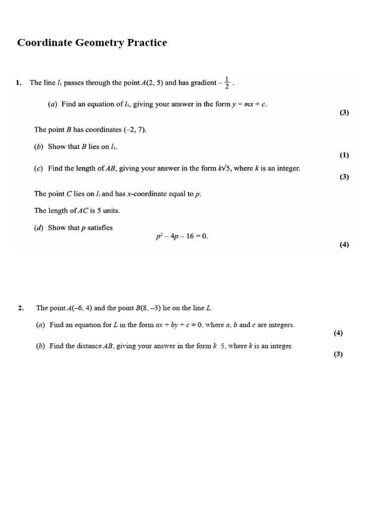 Coordinate Geometry Practice Pure Maths IGCSE | PDF