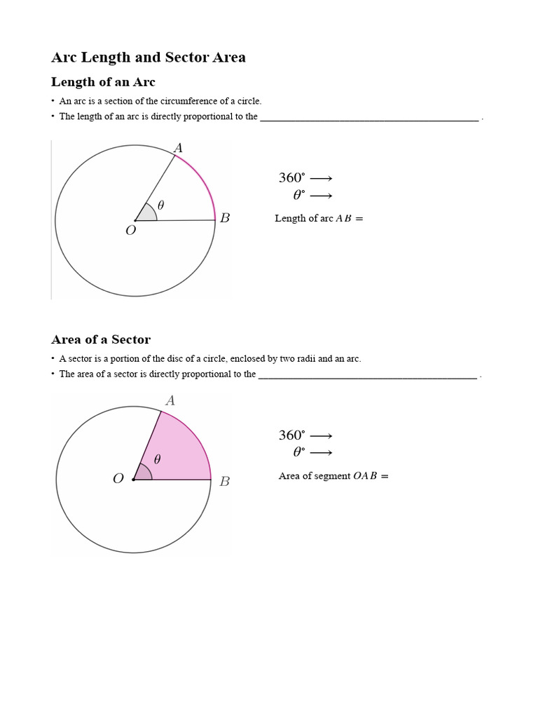 Arc Length and Sector Area | PDF | Area | Circle