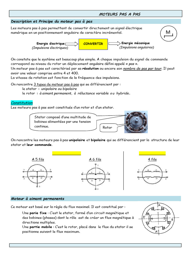 Fonction Convertir Moteurs Pas A Pas Cours | PDF