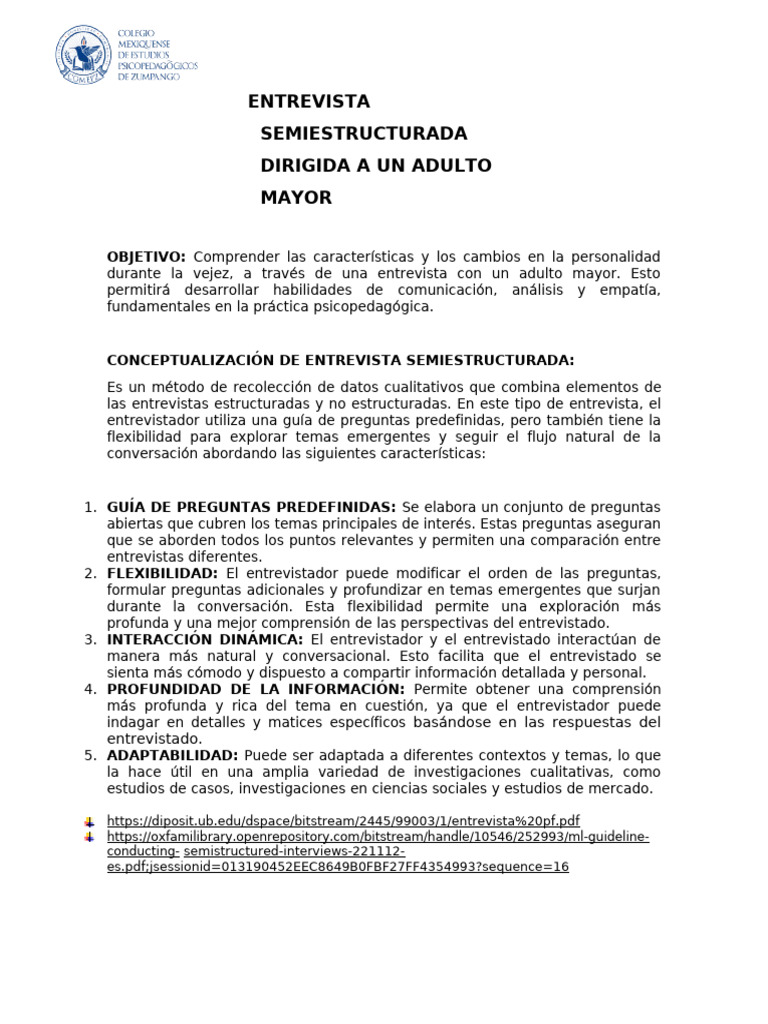 Entrevista Semiestructurada Dirigida Al Adulto Mayor | PDF | Psicologia | Ciências comportamentais