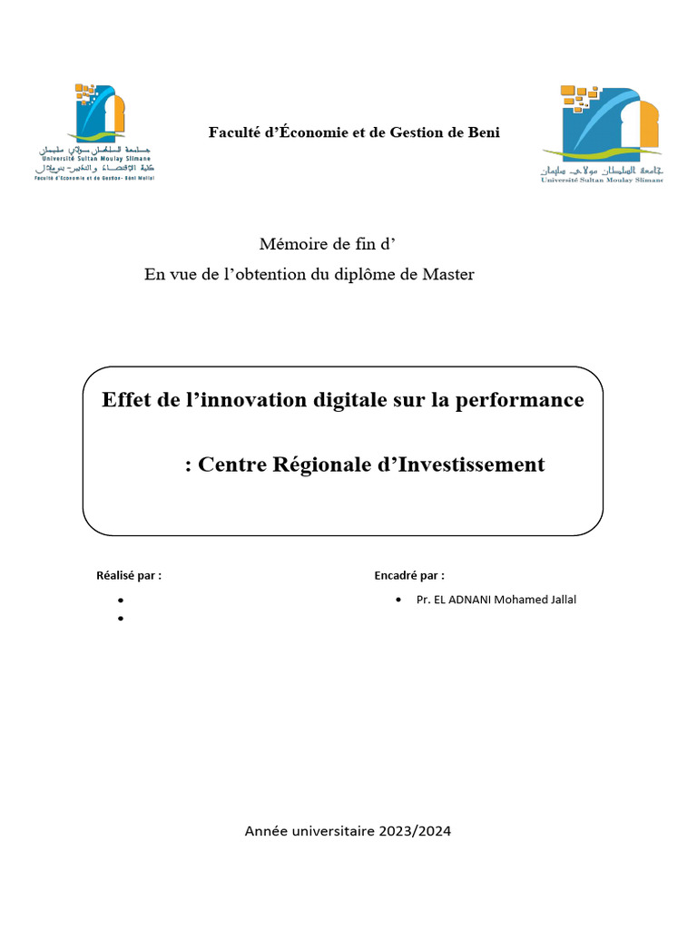 PFE Innovation Digitale Et Performance Organisationnelle Version | PDF