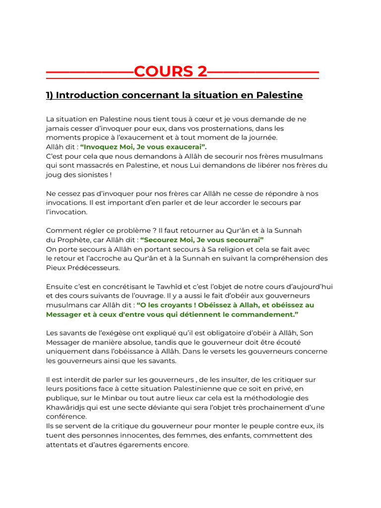 Kitab At-Tawhid - Cours 2 | PDF