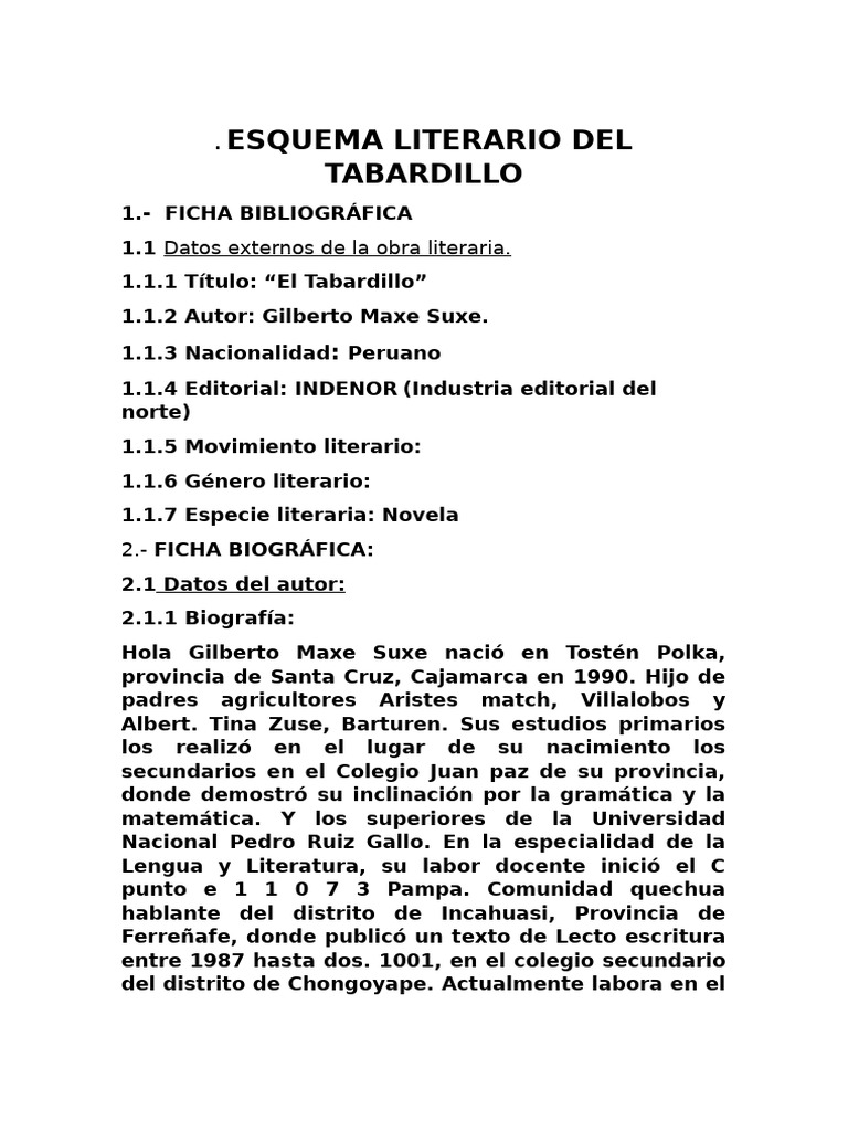 Esquema literario del Tabardillo | PDF