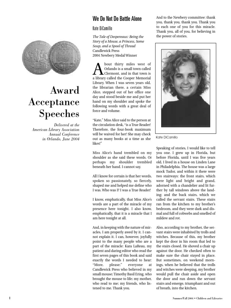 Kate DiCamillo 2004 Newbery Acceptance Speech | PDF
