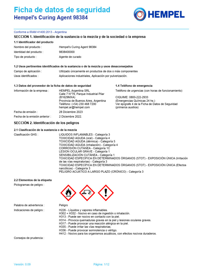 Hempel's Curing Agent 98384 | PDF