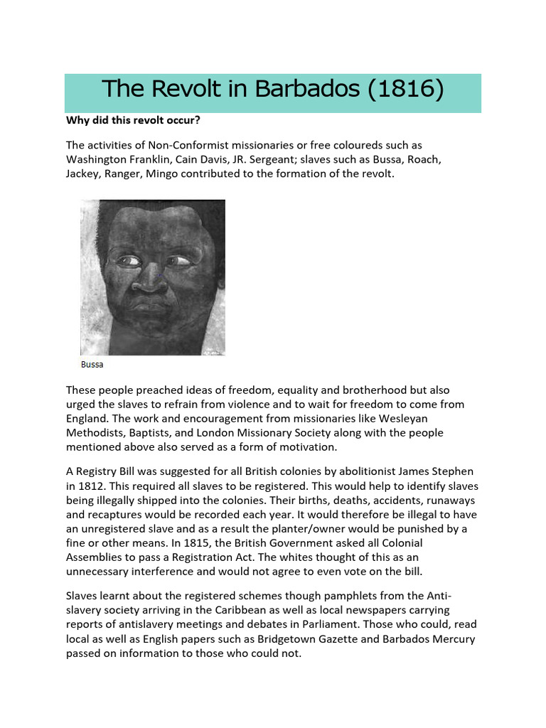 The Revolt in Barbados (1816) | PDF