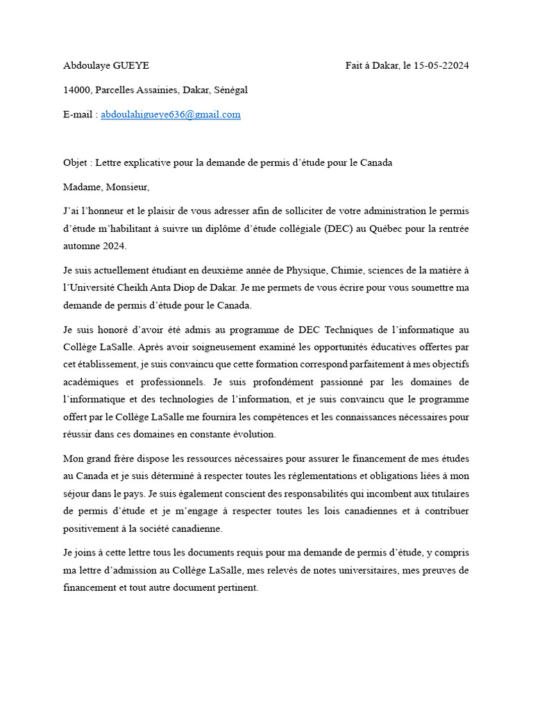 Lettre explicative | PDF