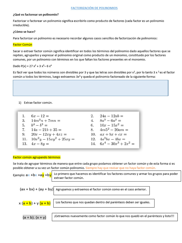 Factorización de Polinomios | PDF | Factorización | Análisis numérico