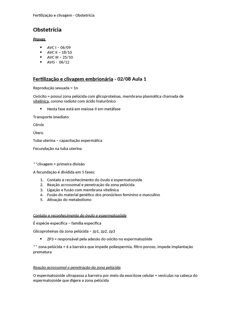 Aula 1 - Fecundação e Clivagem | PDF