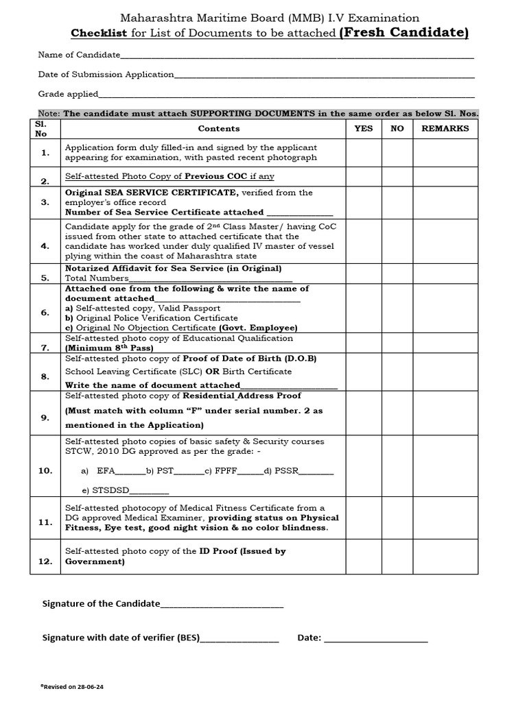 Fresh Candidates Check List 1 | PDF