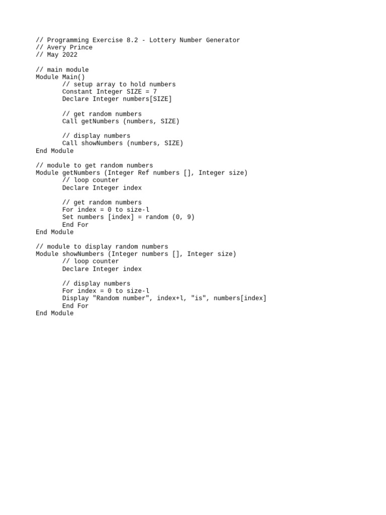 Lottery Number Generator | PDF