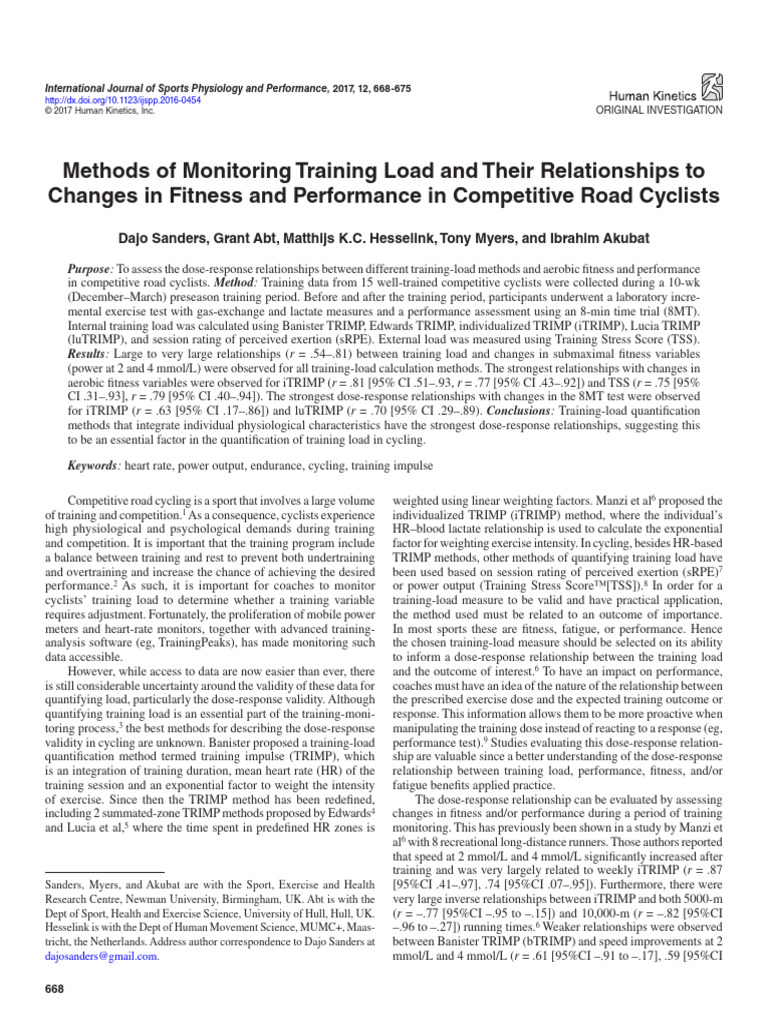 Methods of Monitoring Training Load and Their Relationships to | PDF