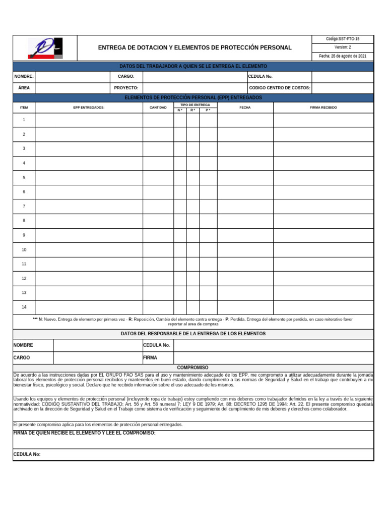 Formato Entrega de Epp | PDF