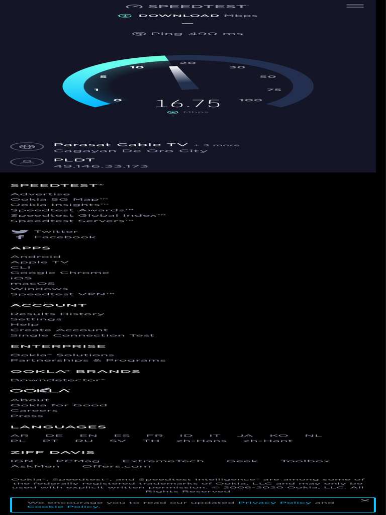 Speedtest by Ookla - The Global Broadband Speed Test | PDF