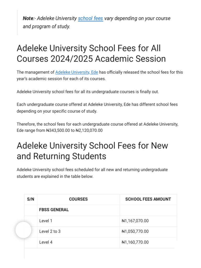 Adeleke University School Fees 2024 - 2025 Academic Session - My Tertiary News | PDF | Higher ...
