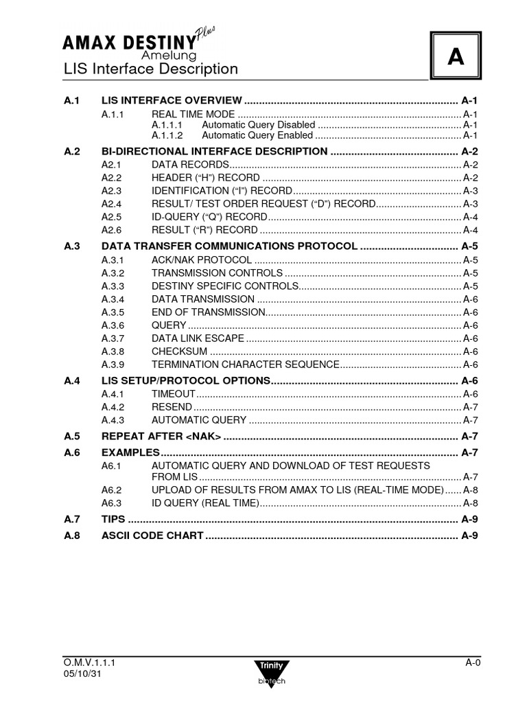 LIS Interface Descriptions Destiny Plus 051031 21-06-06 | PDF