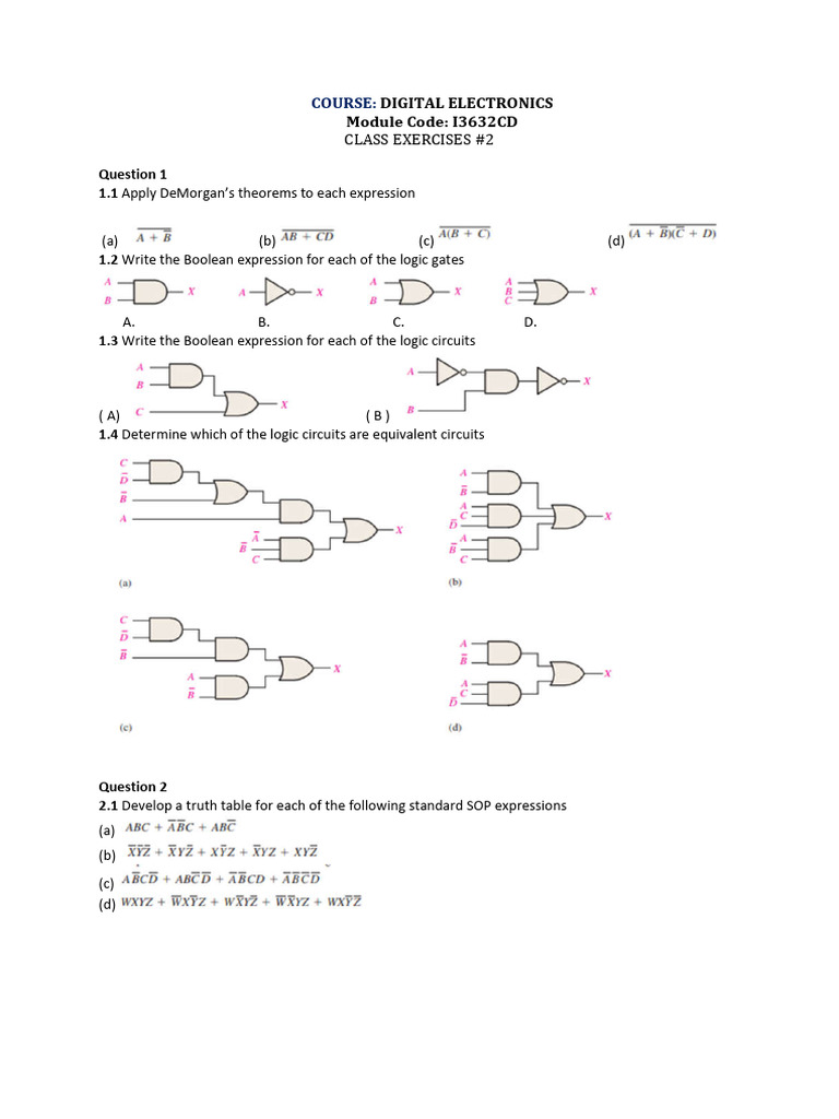 Digital Electronics Tutorial 2 | PDF