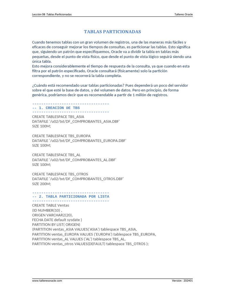 LECCION 08 Tablas Particionadas | PDF | Gestión de datos | Informática