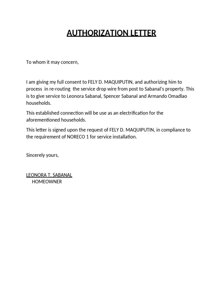 Authorization Letter For Noreco Re-Routing | PDF