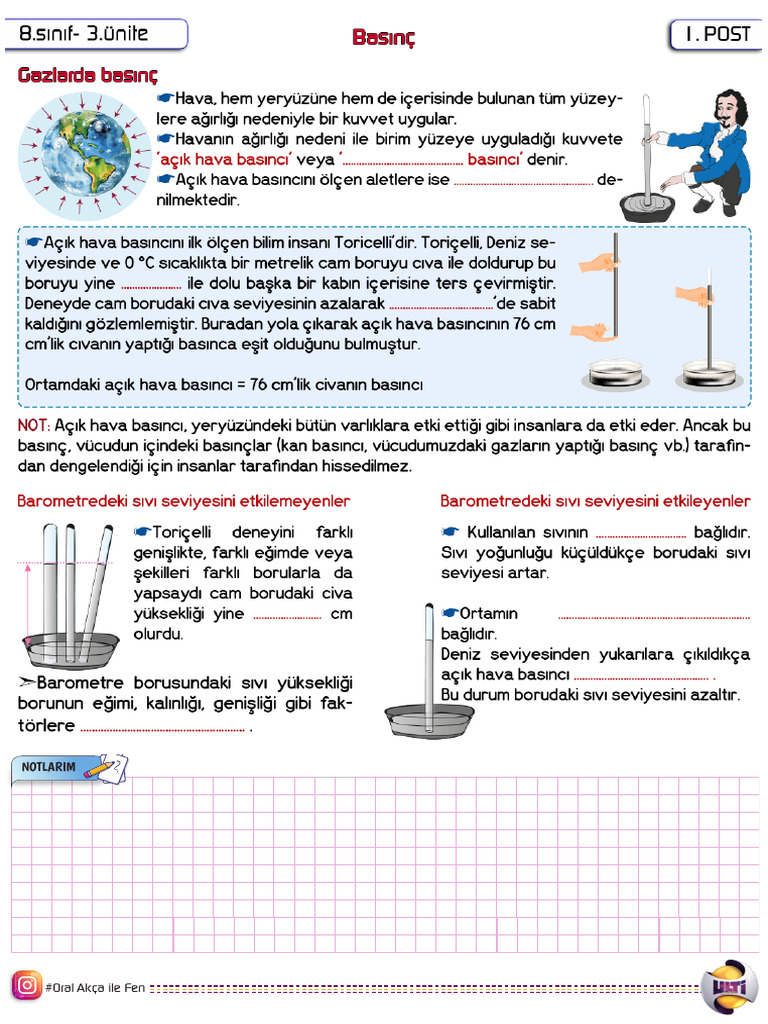 8.SNF 3.ÜNİTE Gaz Basıncı Konu Sayfaları | PDF