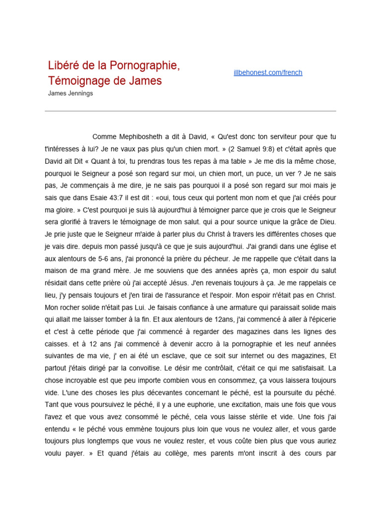 Libere de La Pornographie Temoignage de James Jennings | PDF