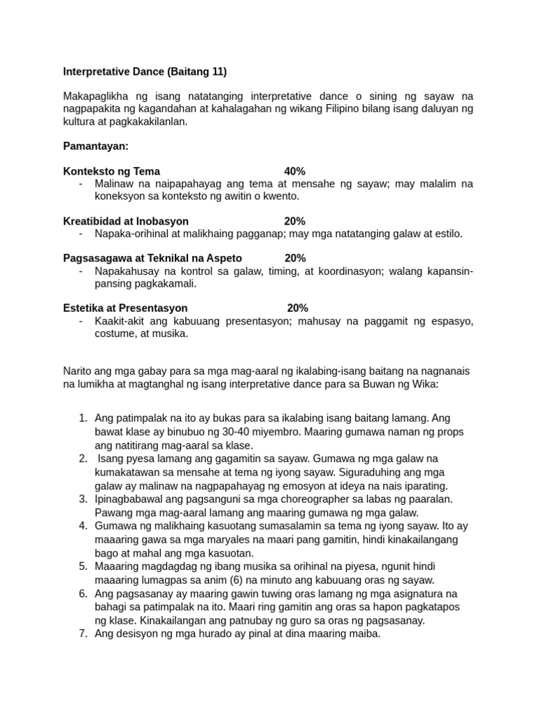 Interpretative Dance Guidelines Criteria | PDF