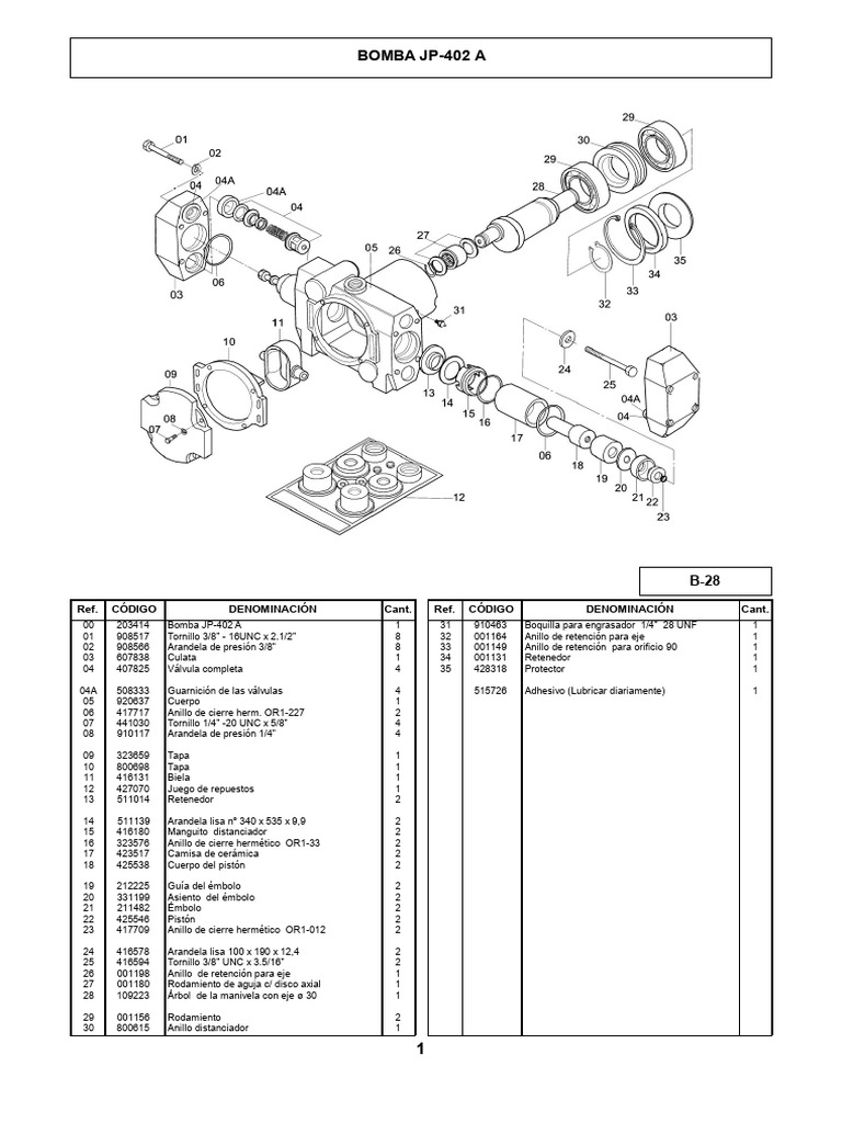 BOMBA JP402-A-JACTO-Catálogo de Piezas | PDF | Ingeniería mecánica | Máquinas rotativas