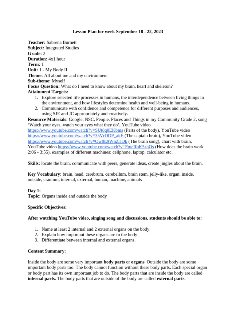 Integrated Studies Lesson Plan For September 18-22, 2023 | PDF