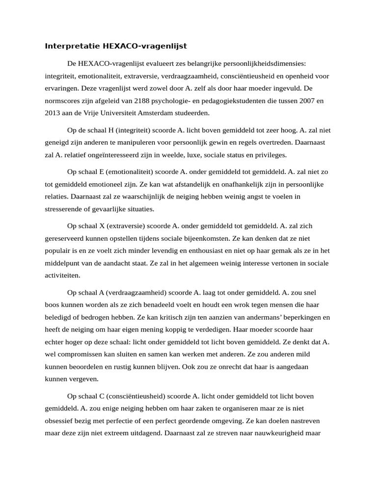 Interpretatie HEXACO | PDF
