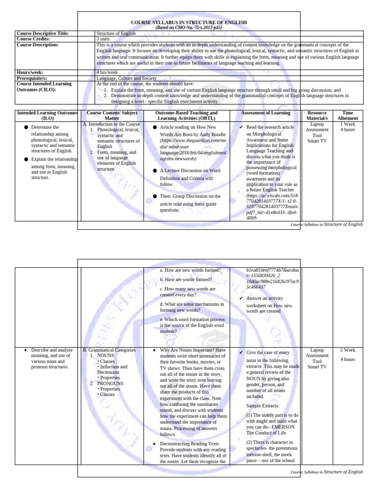 C.S in Structure of English | PDF | Word | Language Arts & Discipline