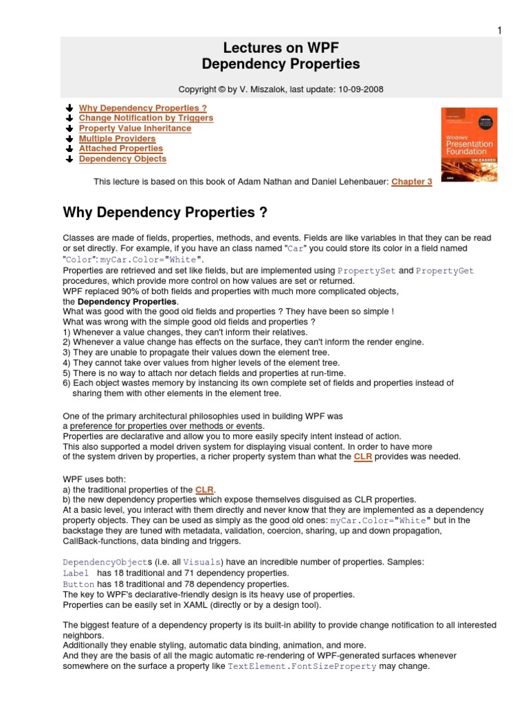 Lectures On WPF Dependency Properties | PDF | Windows Presentation Foundation | Extensible ...