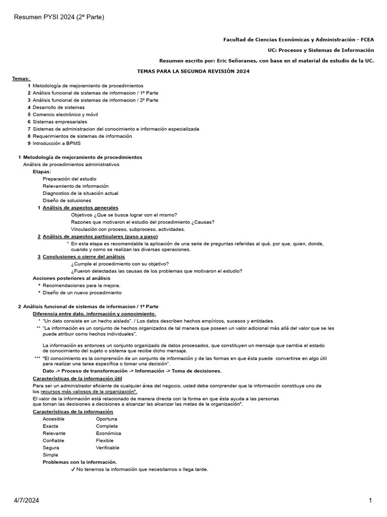 Resumen PYSI 2024 (2° Parte) | PDF | Sistema de informacion | Negocios