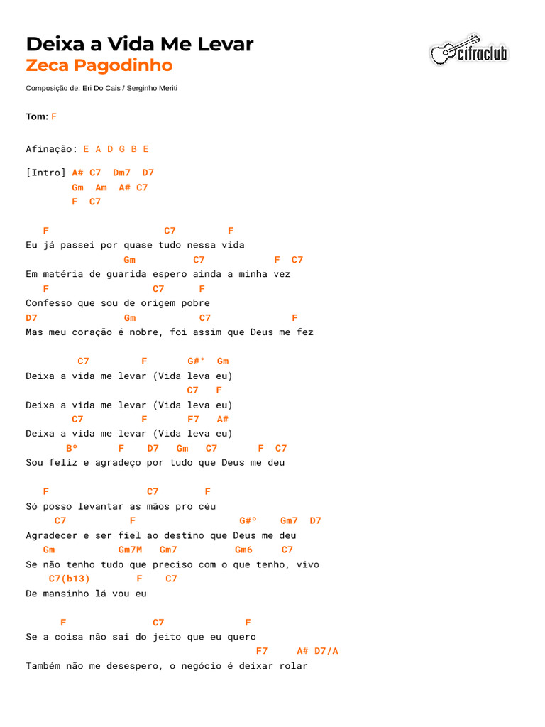 Cifra Club - Zeca Pagodinho - Deixa A Vida Me Levar | PDF