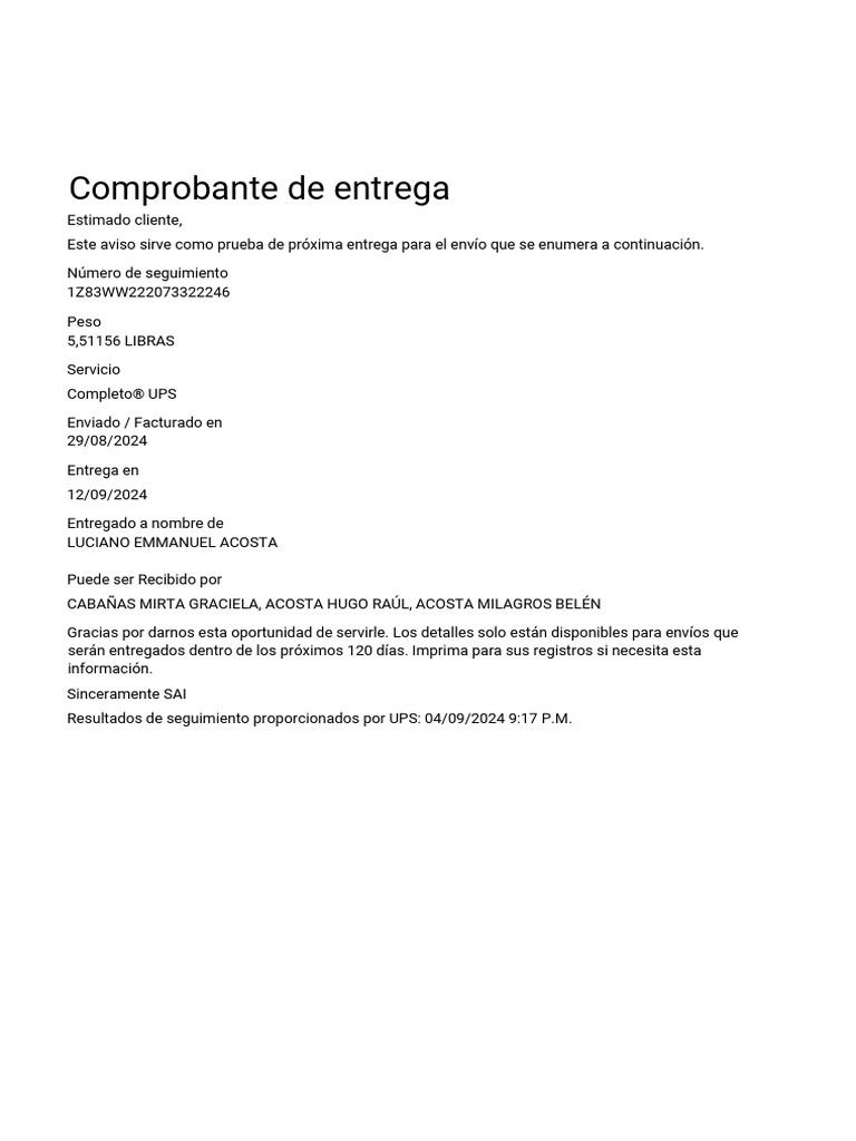 Seguimiento UPS Argentina | PDF