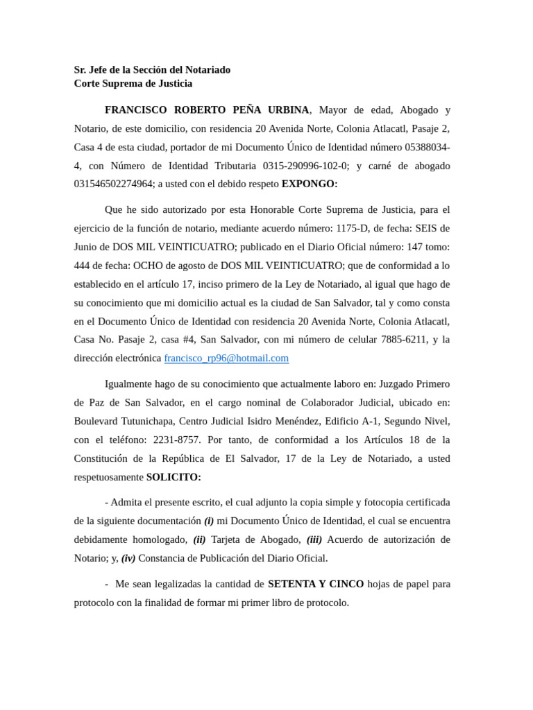 Escrito para Notariado Primer Libro de Protocolo | PDF