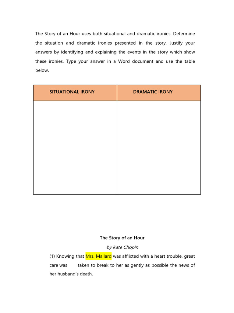 English Activity - Story of An Hour | PDF