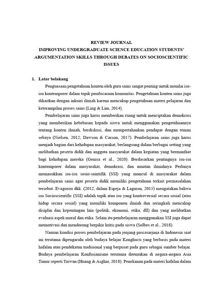 Review Journal Improving Undergraduate Science Education Students' Argumentation Skills Through ...