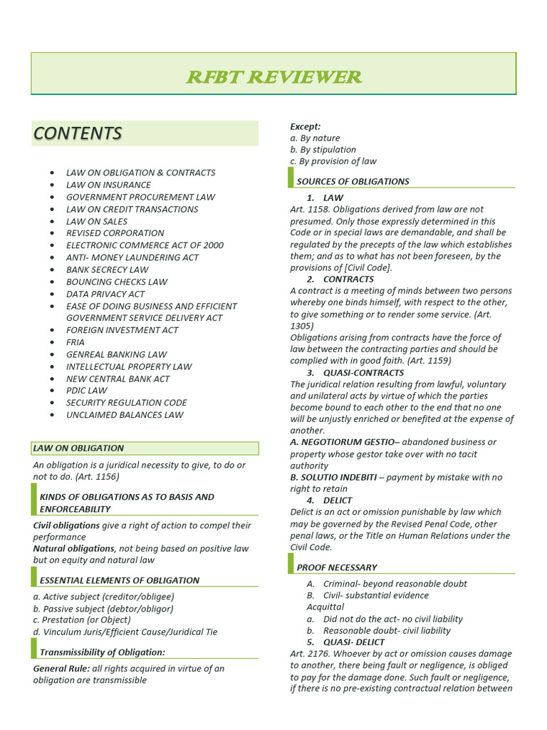 RFBT Reviewer | PDF | Guarantee | Law