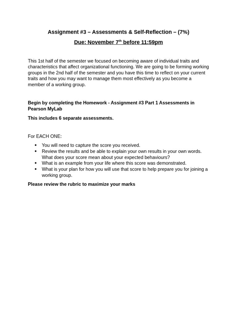 Assignment #3 - Assessments & Reflection (1) (AutoRecovered) | PDF