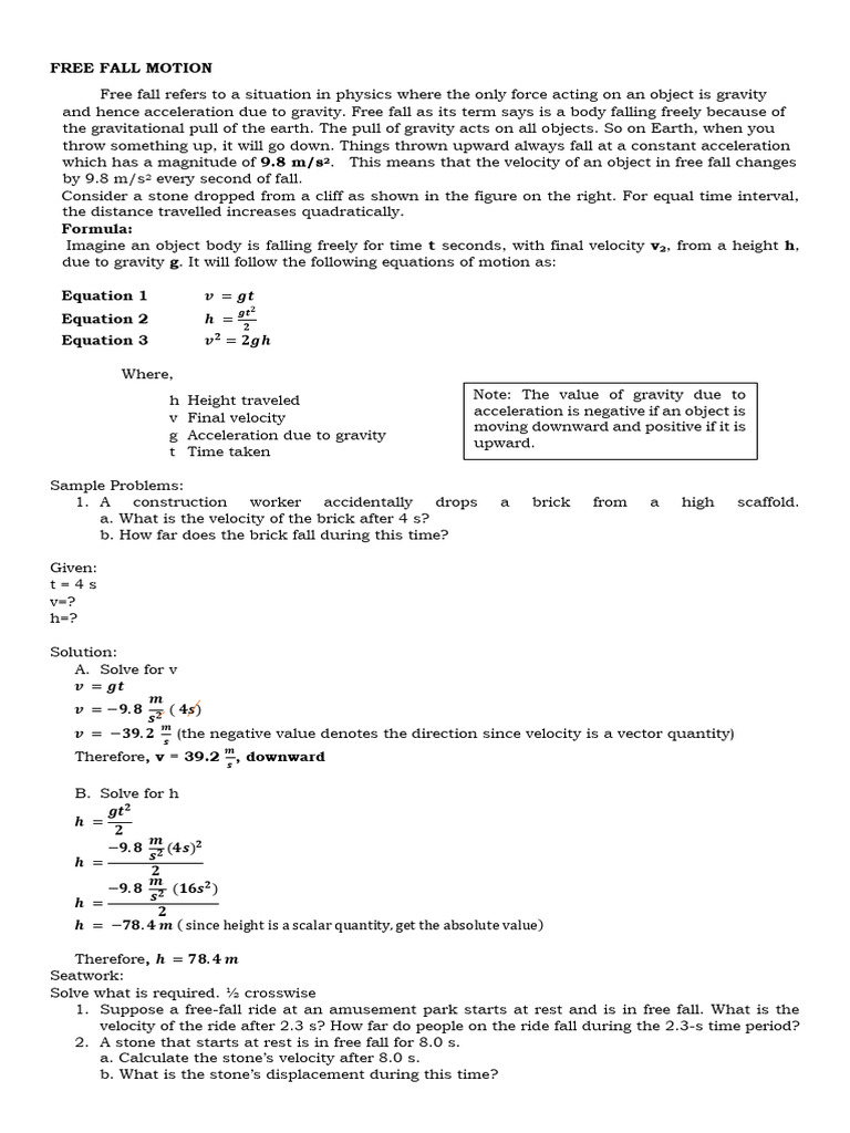 Free Fall Motion | PDF