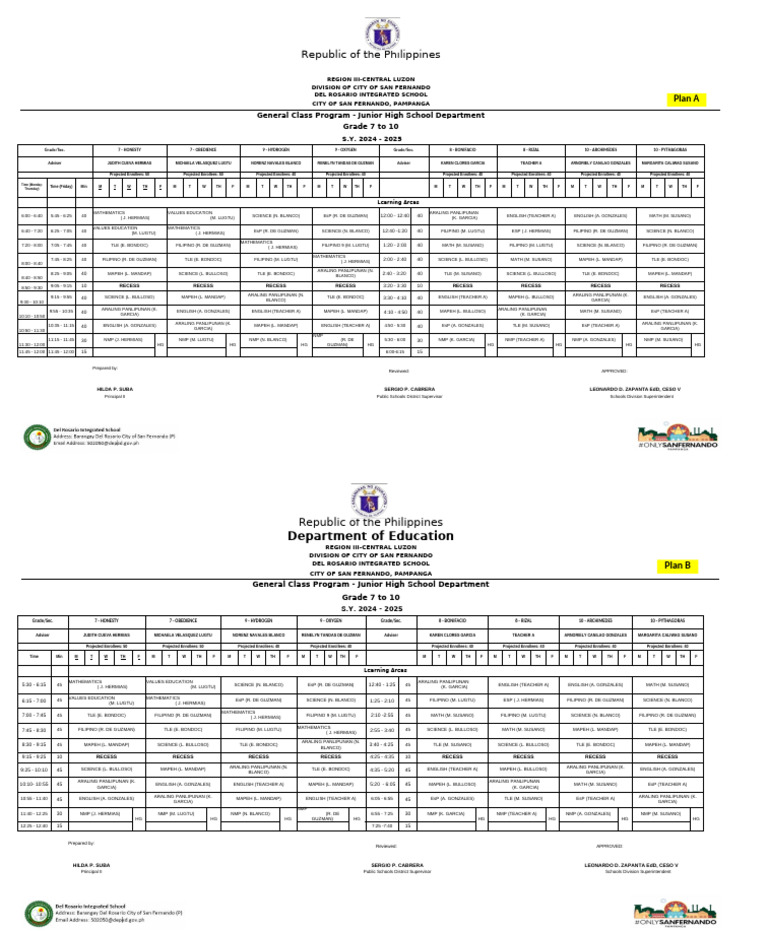 Edited GENERAL-CLASS-PROGRAM-JHS-SY-2024-2025 | PDF