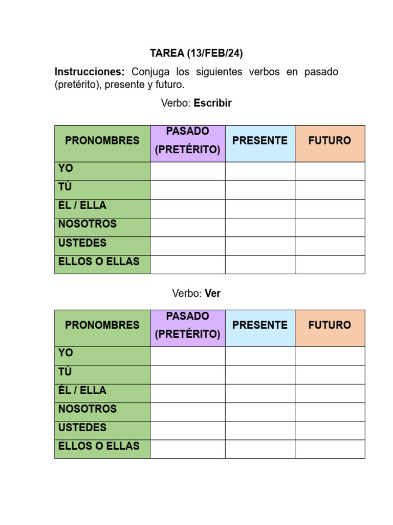 Conjugación de Verbos en Tres Tiempos | PDF