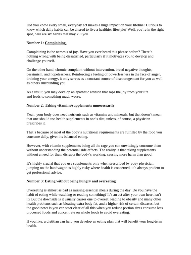 6 Habits That May Kill You | PDF