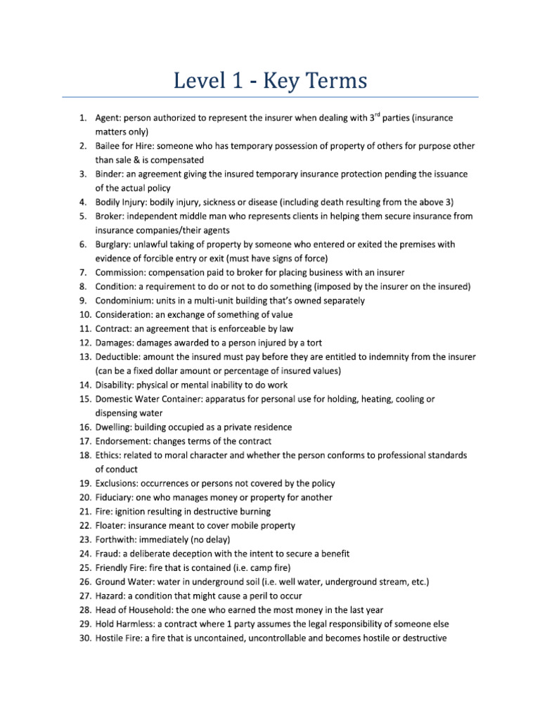 Level 1 - Key Terms | PDF