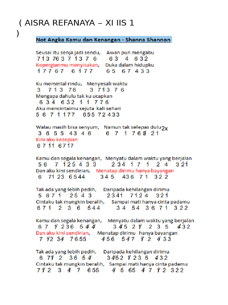 Not Lagu Seni Budaya | PDF