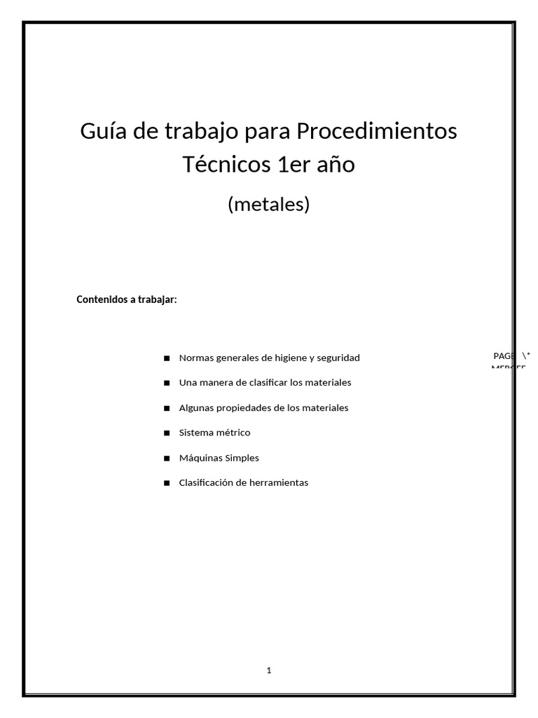 Guia de Trabajo de Procedimientos Tecnicos 1año | PDF