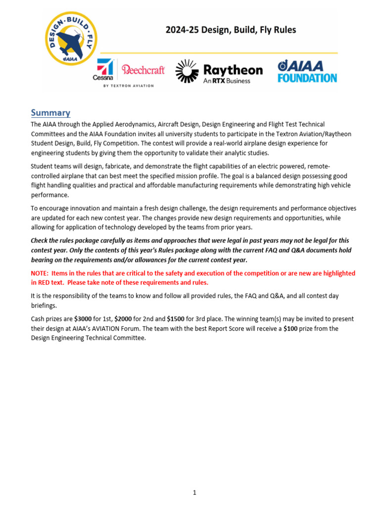 AIAA DBF 2025 Competition Rules | PDF | Airplane | Career & Growth