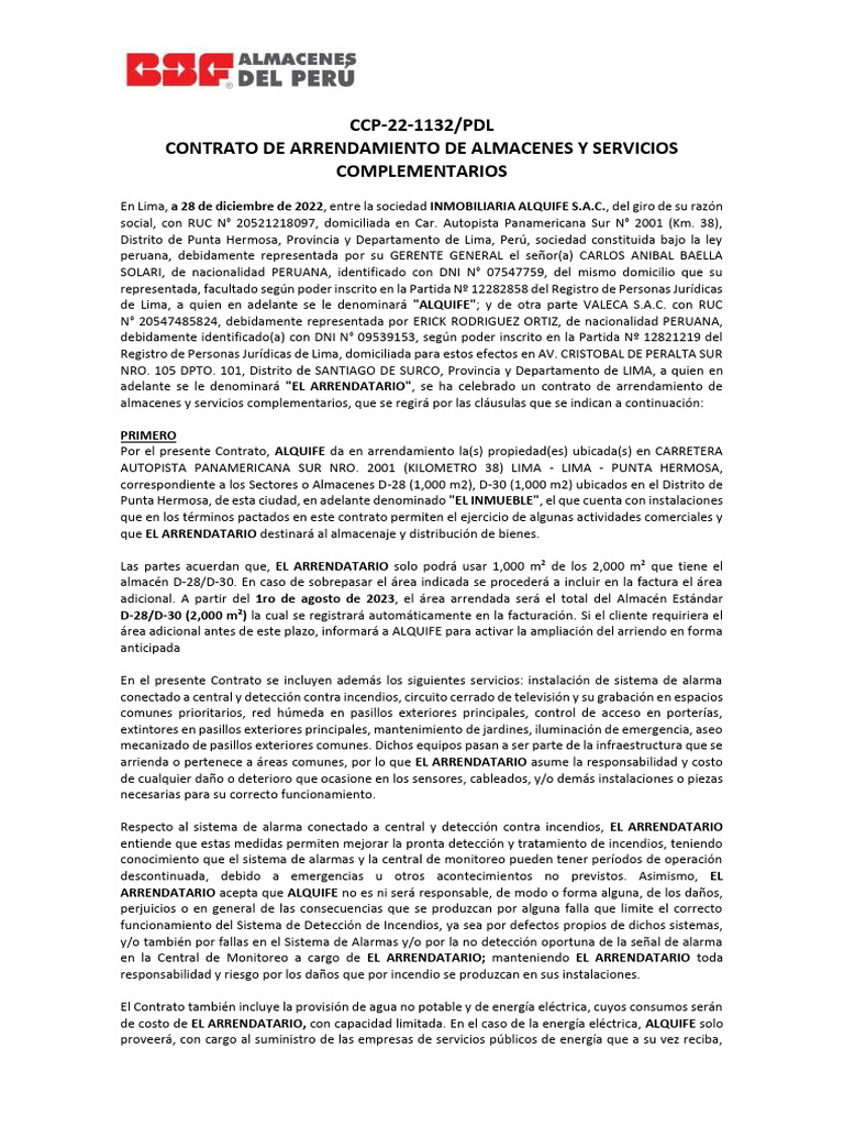 0823 Contrato arrendamiento almacen Valeca 0223 a 0724 | PDF