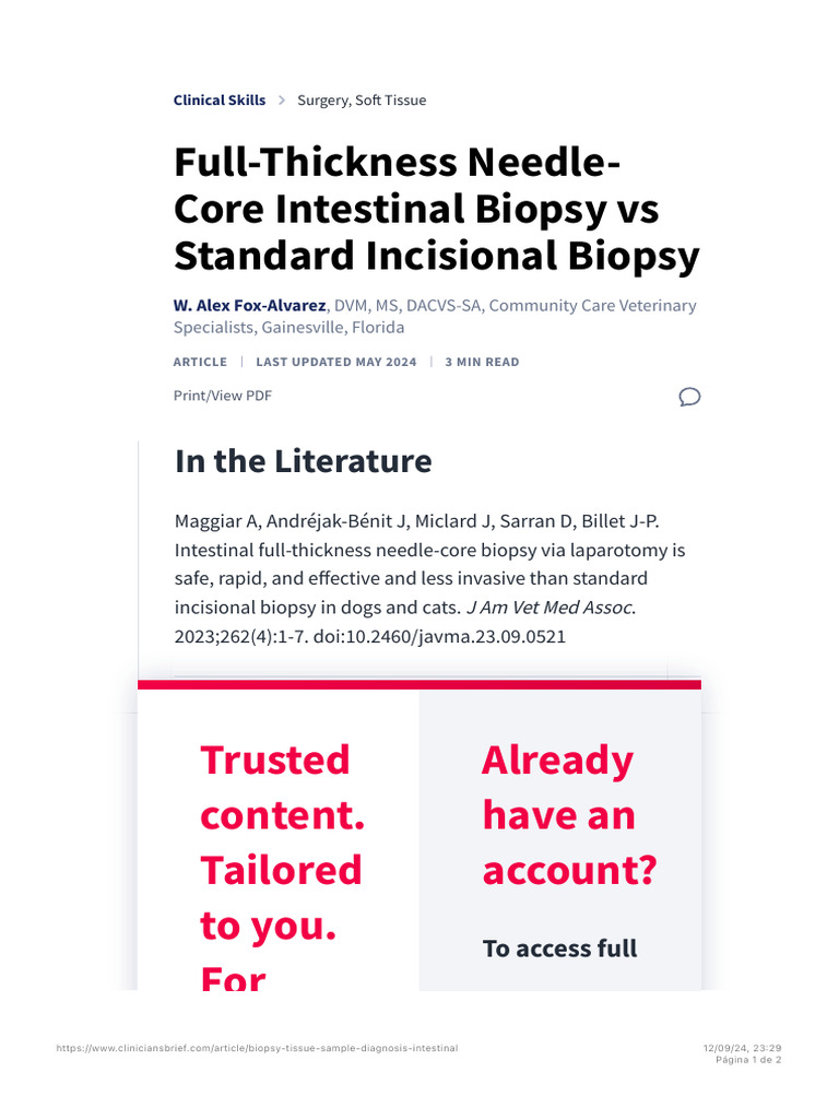 Full-Thickness Needle-Core Intestinal Biopsy - Safety, Efficacy | PDF