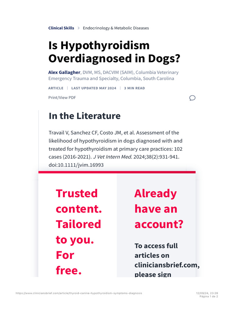 Hypothyroidism in Dogs - Is It Overdiagnosed? - Clinician's Brief | PDF